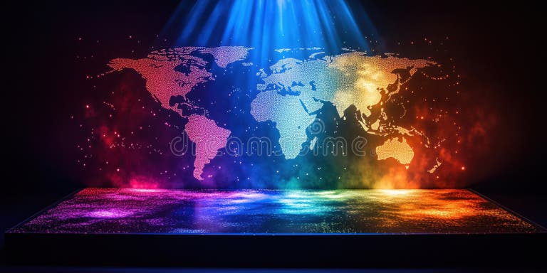 Colorful Illuminated World Map with Vibrant Light Effects and Digital ...
