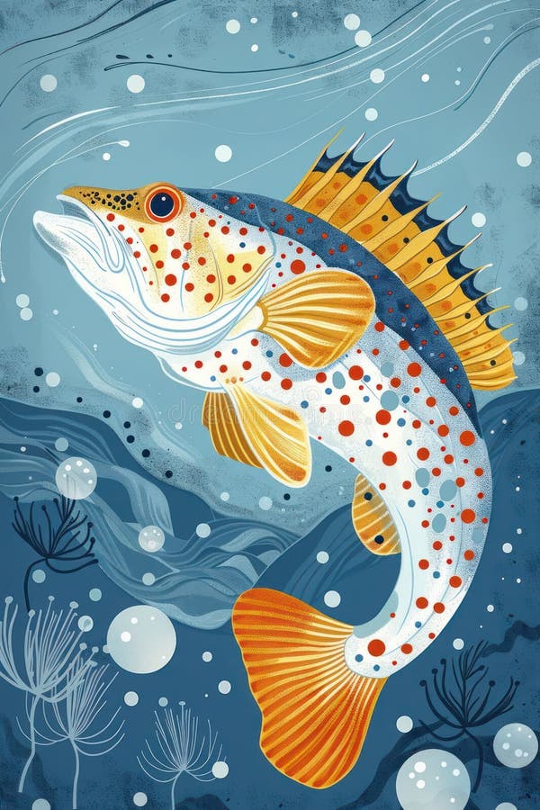 Vibrant Spotted Fish Swimming Underwater, Ocean Life Illustration Stock ...