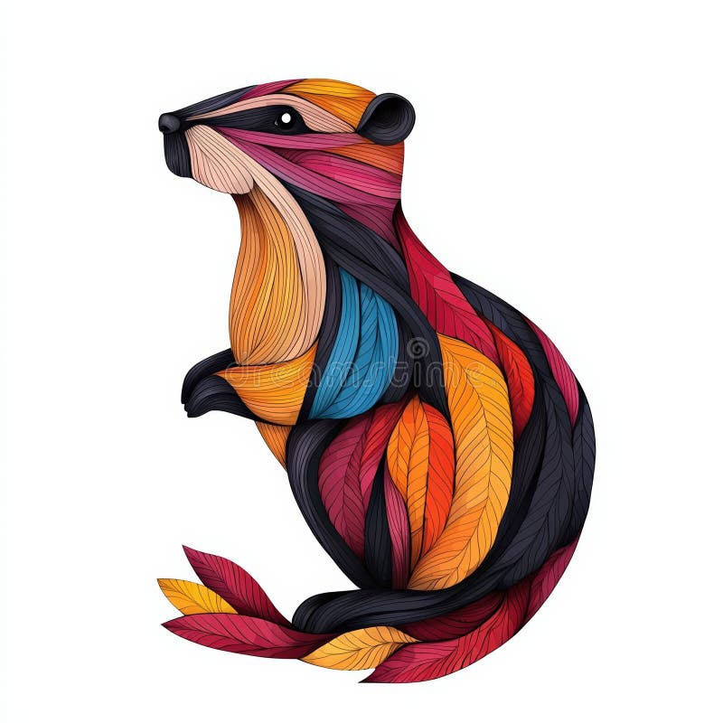 Colorful Illustrated Otter White Isolate Background Stock Illustration ...