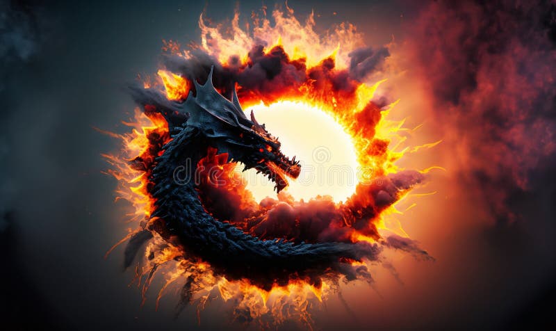 Colorful Illustrated Sun with Dragon Stock Illustration - Illustration ...