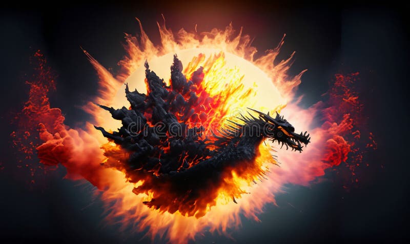 Colorful Illustrated Sun with Dragon Stock Illustration - Illustration ...