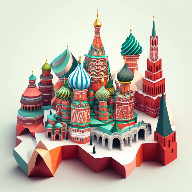Colorful Illustration 3D Artwork of Moscow, Russia. Stock Illustration ...