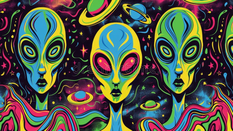 Vibrant Alien Head Amidst Cosmic Planets Illustration Stock ...