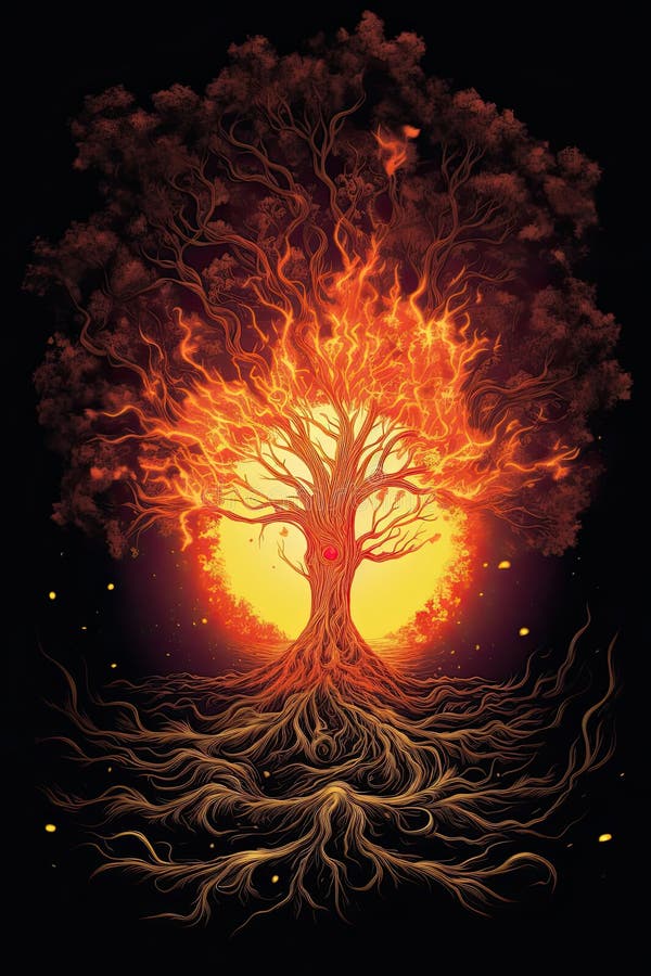 Colorful Illustration of the Biblical Burning Bush Stock Illustration ...