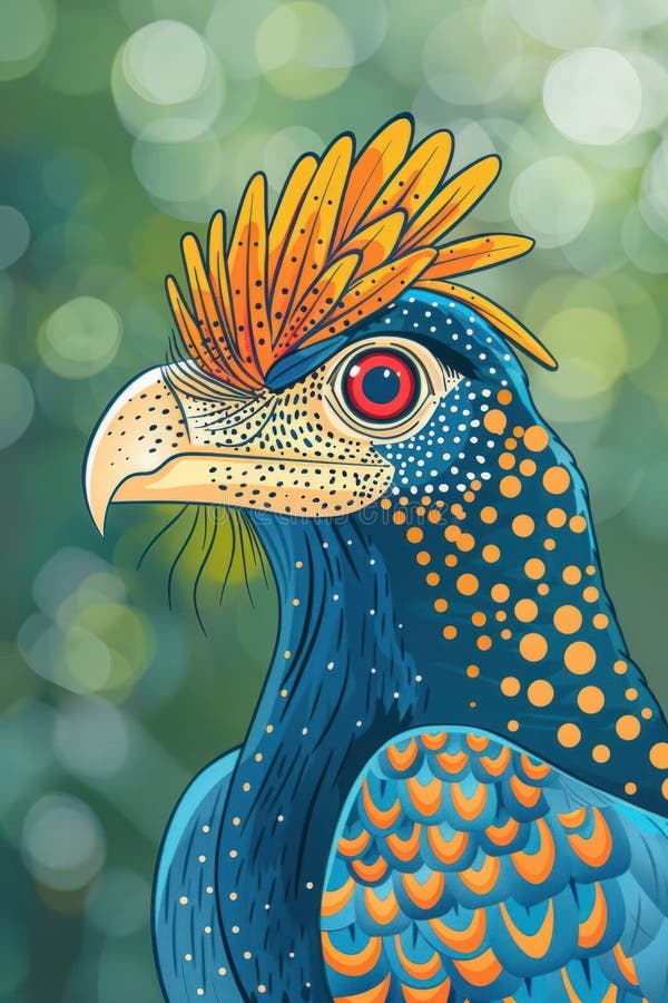 Vibrant Tropical Bird Portrait: Detailed Illustration of Exotic Avian ...