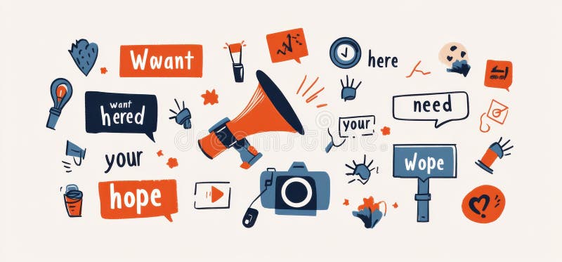 Colorful Illustration of Communication Icons and Motivational Text ...