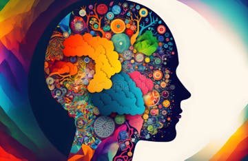 Colorful Illustration Concept of a Creative Mind. Concept Art Collage ...