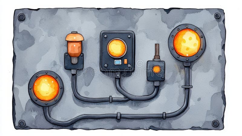 Colorful Illustration of Control Panel with Lights and Switches on Textured Wall Background ...