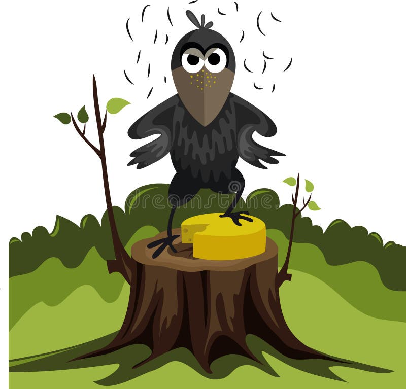 Crow and Cheese Fable Cartoon Illustration Stock Illustration ...