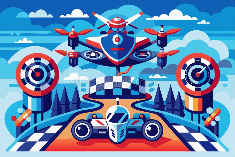 A Colorful Illustration of a Customizable Drone Race with a Racing Car ...