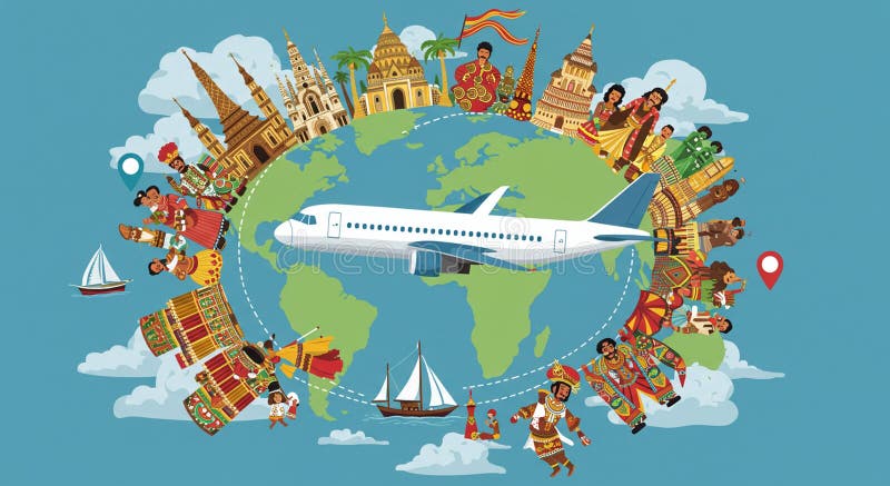 Colorful Illustration Depicting Cultural Landmarks and Diverse People ...