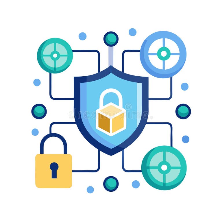 Data Security and Network Protection Concept with Shield, Padlock, and ...