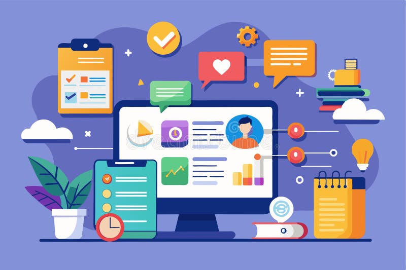 Colorful Illustration Depicting a Desktop Computer, Smartphone, and ...