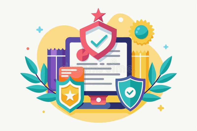 A Colorful Illustration Depicting a Digital Certification with Shields ...