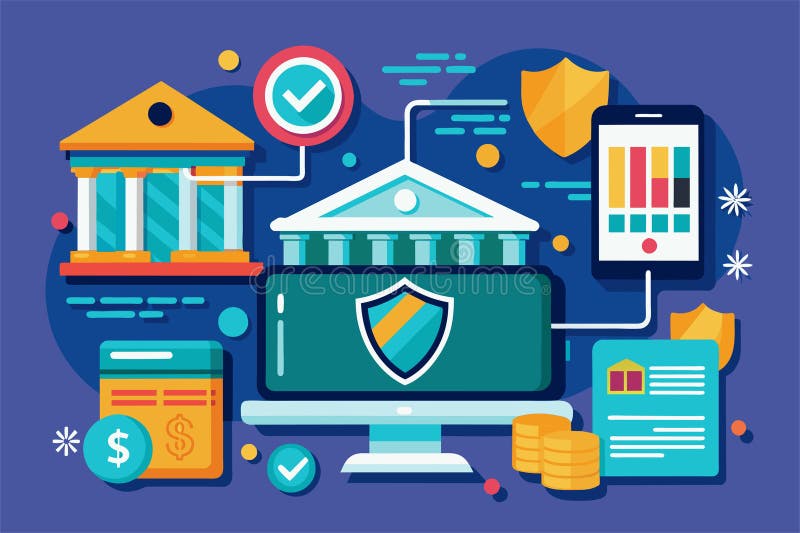 A Colorful Illustration Depicting Secure Online Banking Featuring a ...