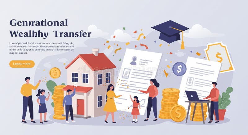 A Colorful Illustration Depicting Themes of Generational Wealth Transfer. Central Stock ...