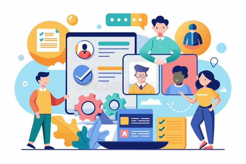 A Colorful Illustration Depicts an Onboarding Process with Diverse Team ...