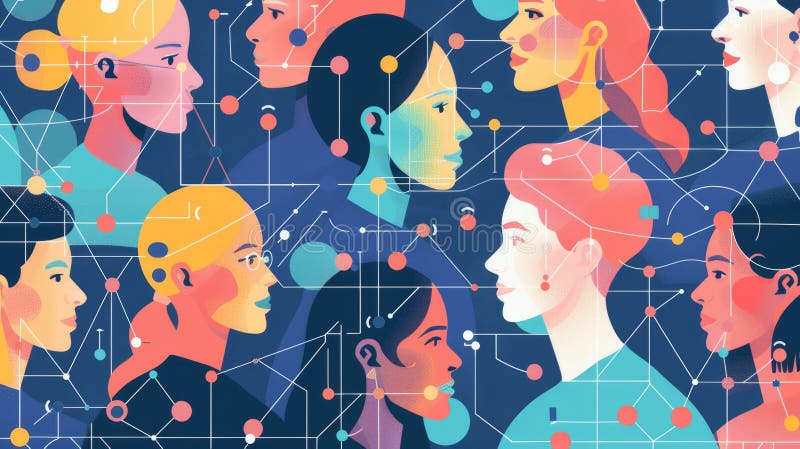 Colorful Illustration of Diverse Faces Connected by Digital Networks ... Colorful Illustration of Diverse Faces Connected by Digital Networks ...