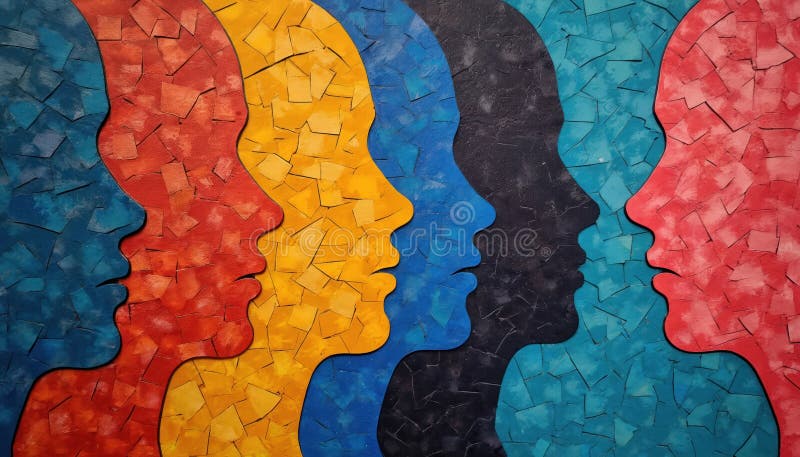 Colorful Illustration of Diverse Human Profiles. Layered Shapes Create ...