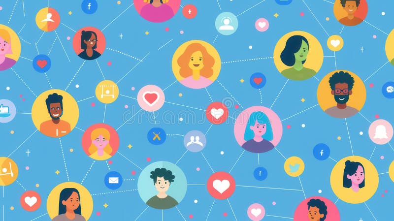 Colorful Illustration of Diverse People Connected through a Social ... Colorful Illustration of Diverse People Connected through a Social ...