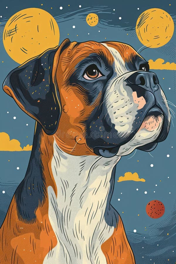 Majestic Boxer Dog Portrait Against a Cosmic Background Stock ...