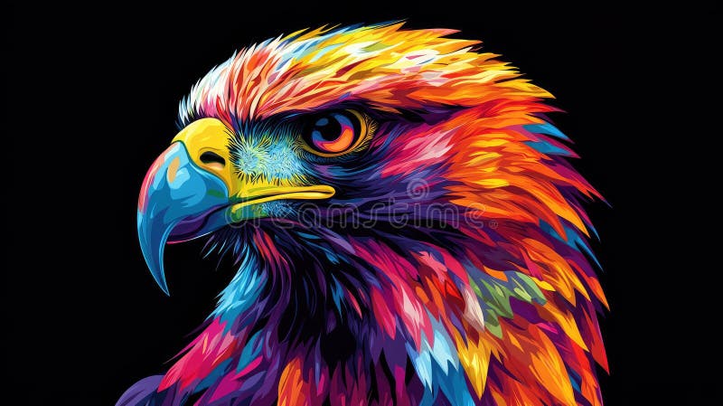 Colorful Illustration of Eagle S Head Against Black Background Stock ...