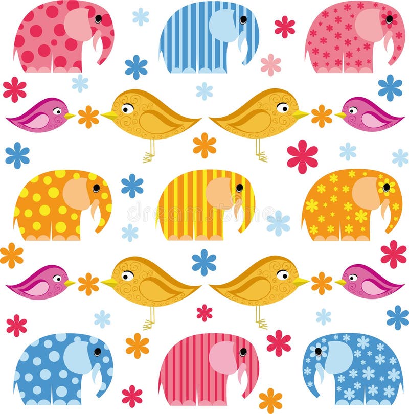 Colorful Illustration With An Elephant And A Bird Stock Vector ...