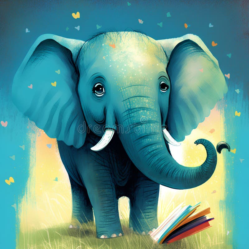 Colorful Illustration of an Elephant with a Book in His Hand. Stock ...