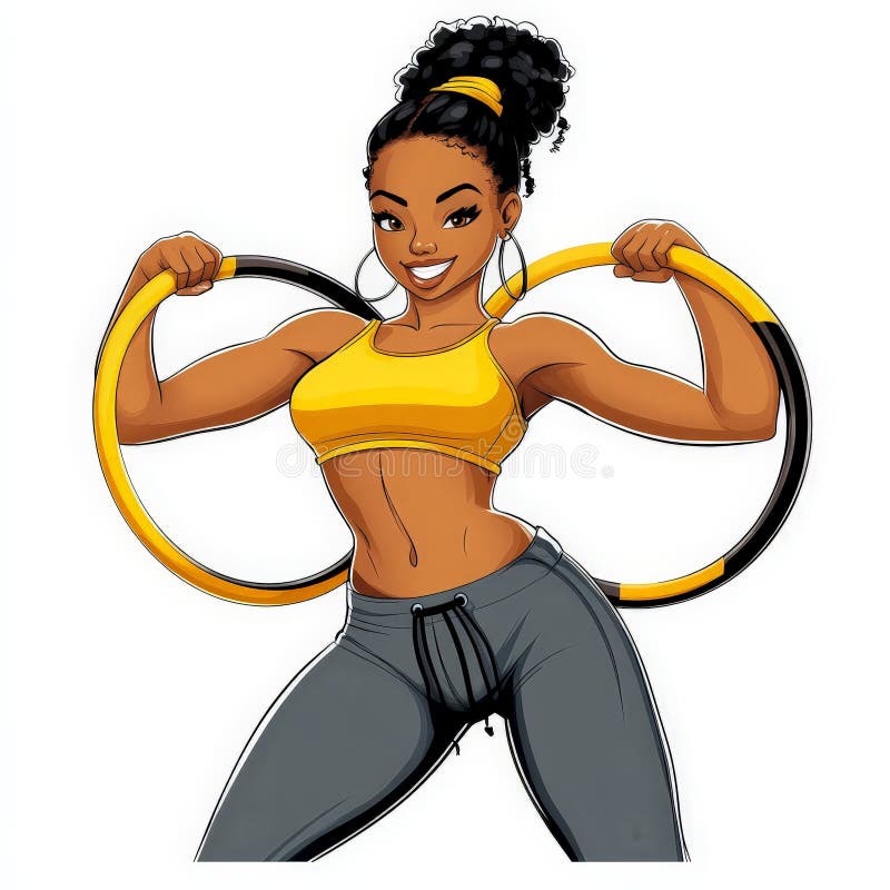 Vibrant Cartoon Woman Hula Hooping in Fitness Style Stock Illustration ...