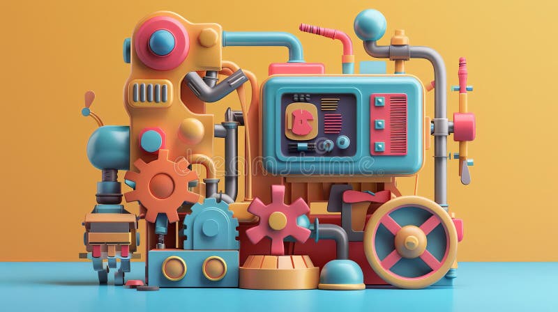 Colorful Illustration Featuring a 3D Automation Icon with Dynamic Hues ...