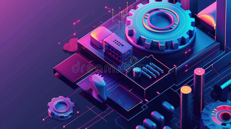 Colorful Illustration Featuring a 3D Automation Icon with Dynamic Hues ...