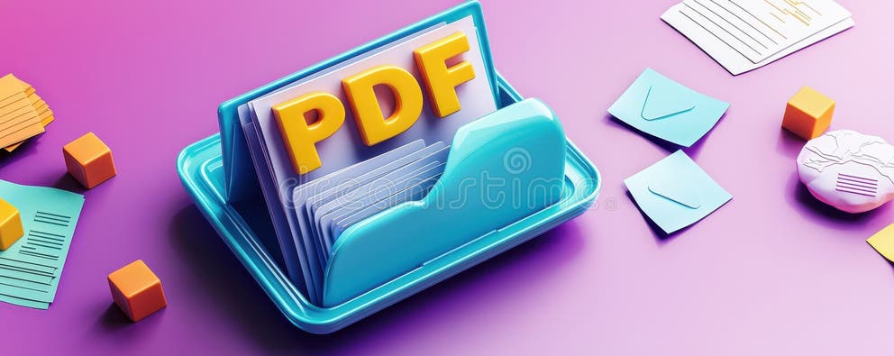 Colorful Illustration Featuring a Digital File Folder Containing PDF ...