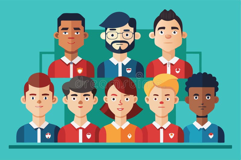 A Colorful Illustration Featuring a Diverse Group of Eight Team Members ...