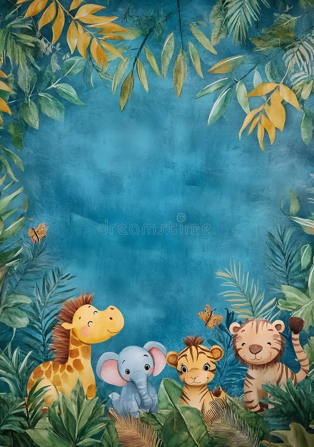 A Colorful Illustration Featuring a Giraffe, Elephant, Tiger, and Lion ...