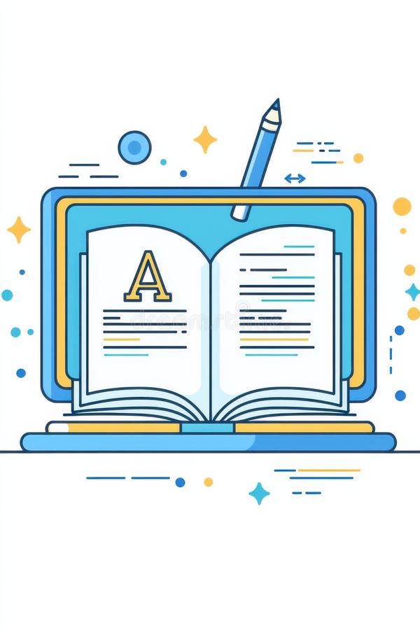 Colorful Illustration Featuring Open Book and Digital Interface for E ...