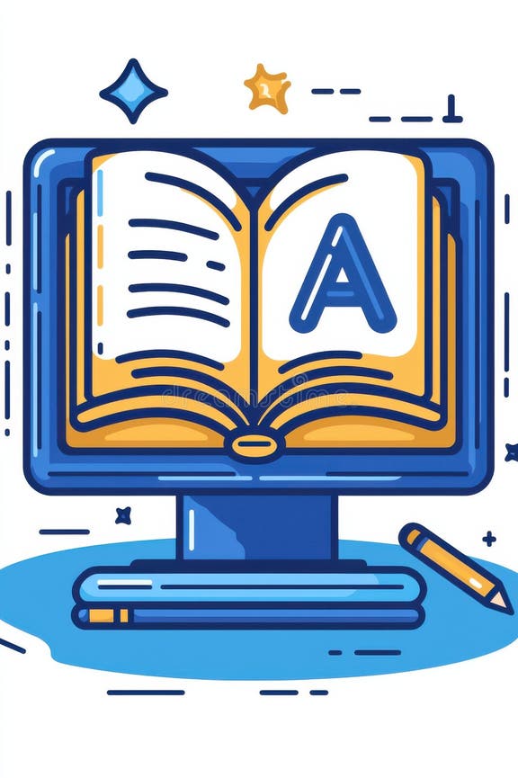 Colorful Illustration Featuring Open Book and Digital Interface for E ...