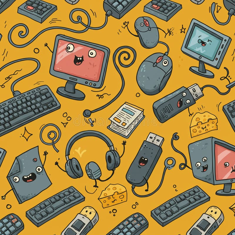 Colorful Illustration Featuring Playful Computer Accessories with ...