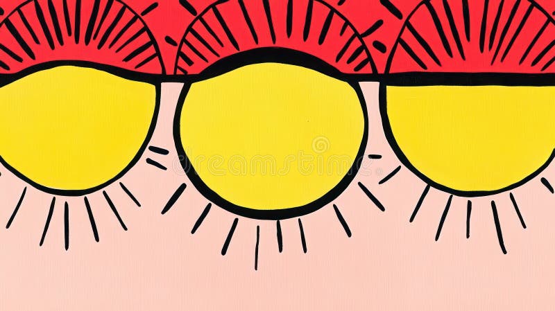 A Colorful Illustration Featuring Three Sun Shapes with Rays Against a ...