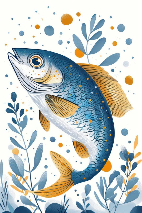 Vibrant Blue Fish with Aquatic Plants: Underwater Illustration Stock ...