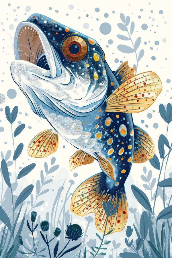 Striking Northern Pike in Aquatic Bloom: a Detailed Illustration Stock ...