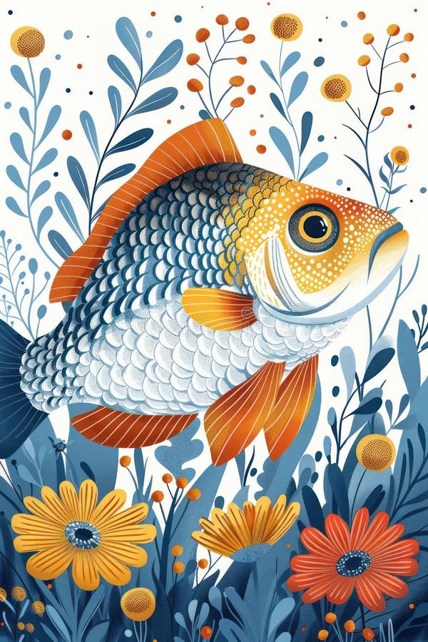 Vibrant Fish with Floral Design, Underwater Scene Illustration Stock ...