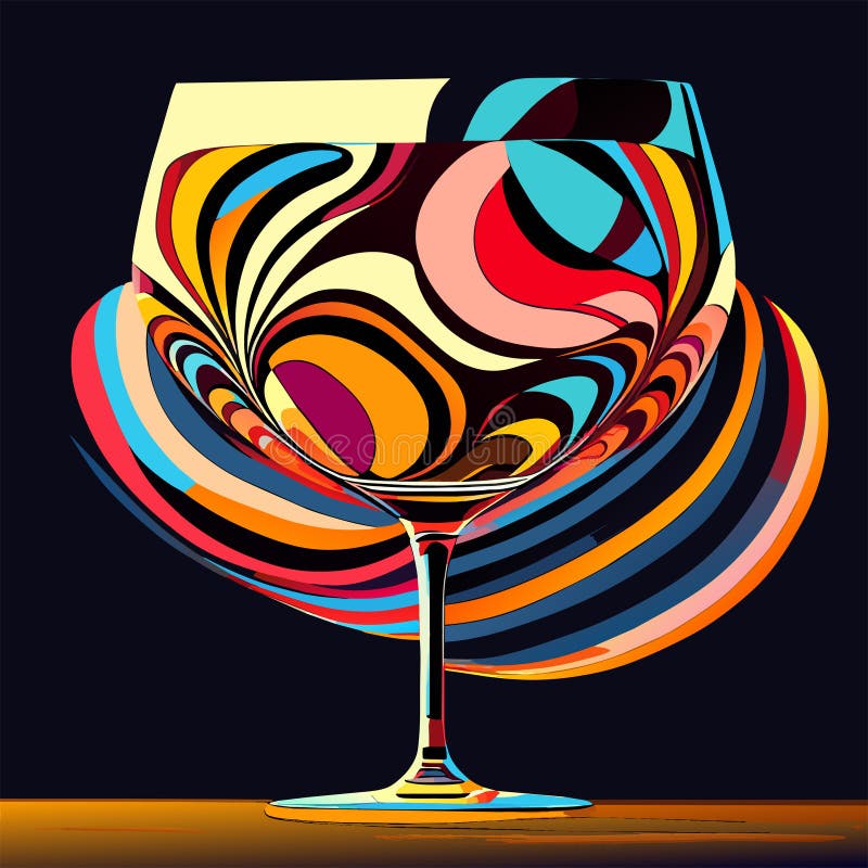 Colorful Illustration of a Glass of Wine with Abstract Patterns on a ...
