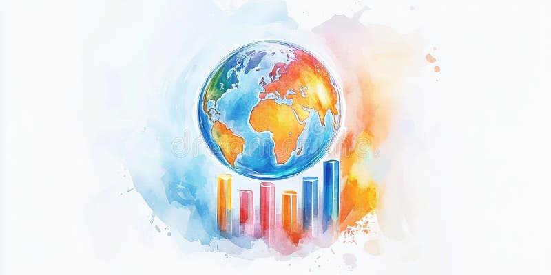 Colorful Illustration of Globe with Bar Graphs for Growth Concept Stock ...