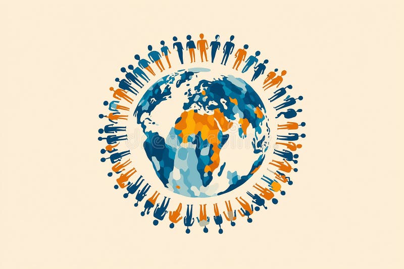 Colorful Illustration of a Globe Surrounded by Diverse Figures ...