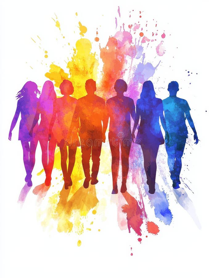 A Colorful Illustration of a Group of People Walking Forward Together ...