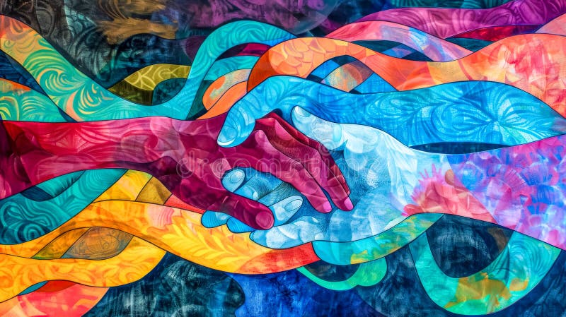 Colorful Intertwined Hands Shaking in Unity and Teamwork Stock Photo ...