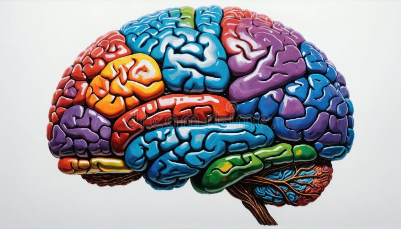 Colorful Illustration of a Human Brain Showcasing Various Regions and ...