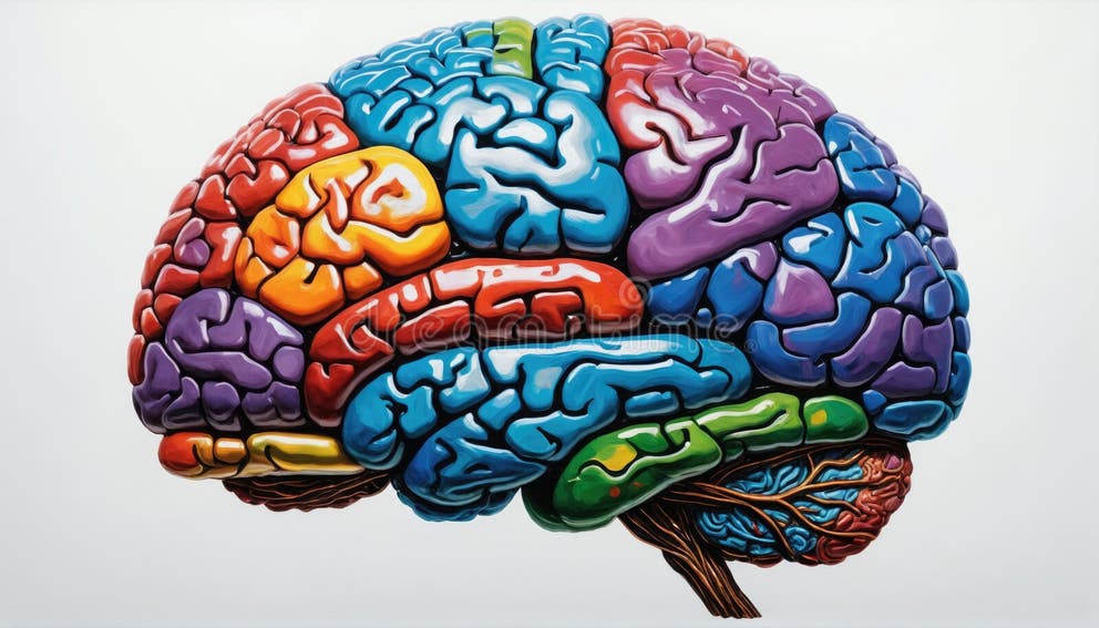Colorful Illustration of a Human Brain Showcasing Various Regions and ...