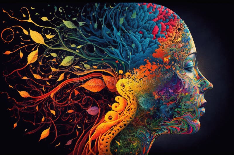 Colorful Illustration of a Human Intelligence, Mind of a Woman Full of ...