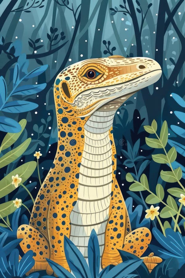 Magnificent Monitor Lizard in Lush Tropical Forest Stock Illustration ...